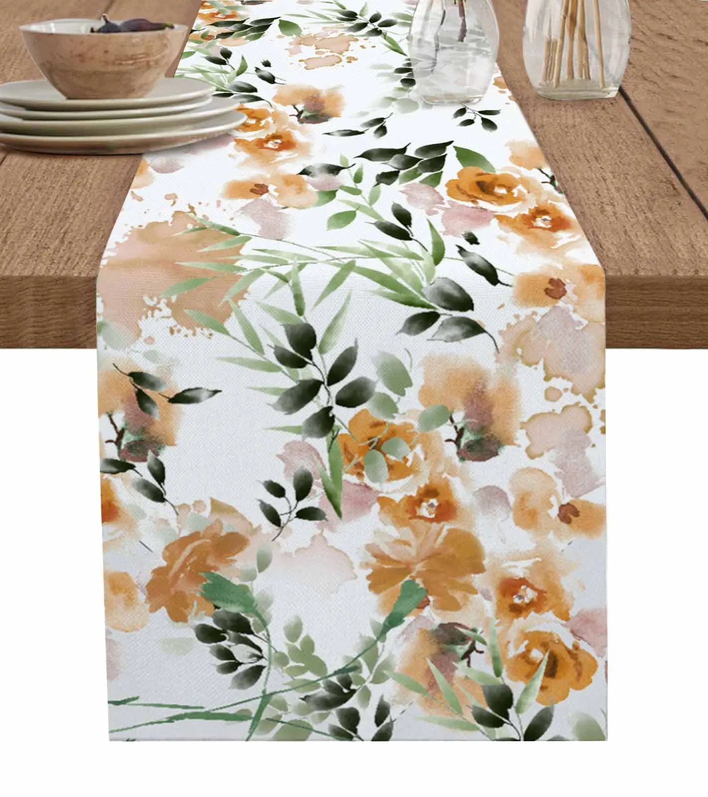 Watercolor-Flower-Rose-Orange-Table-Runners-for-Dining-Room-Coffee-Home ...