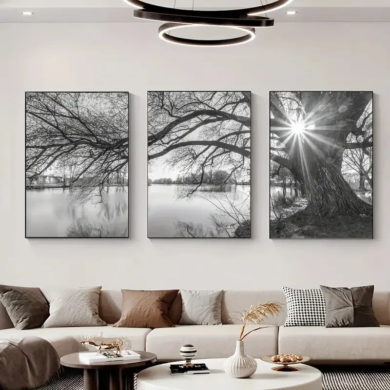 3pcs Poster Stunning Big Tree Lake Sunset Landscape Canvas Painting for ...