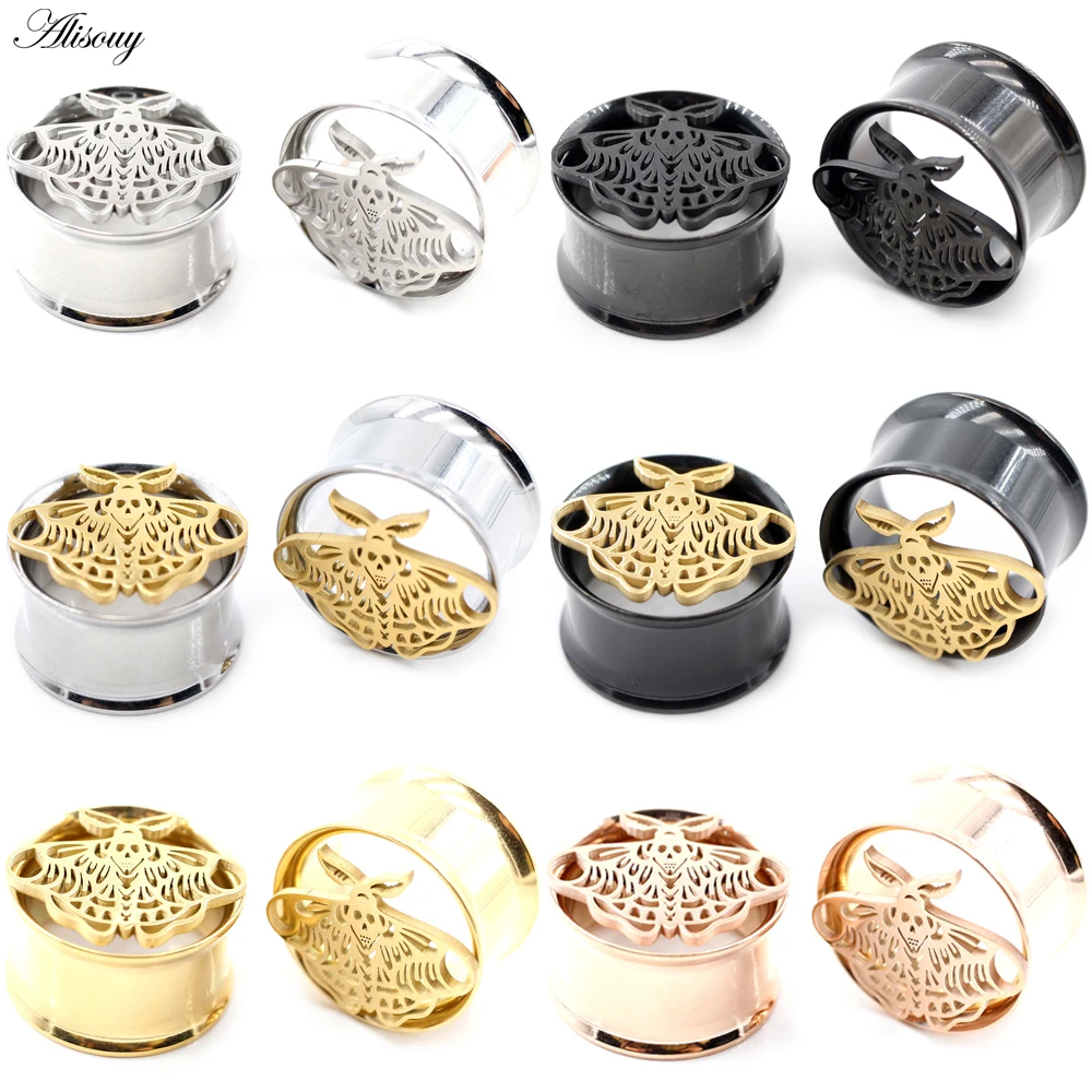 Alisouy 2pcs 8-25mm Stainless Steel Butterfly Round Ear Tunnels Plugs ...