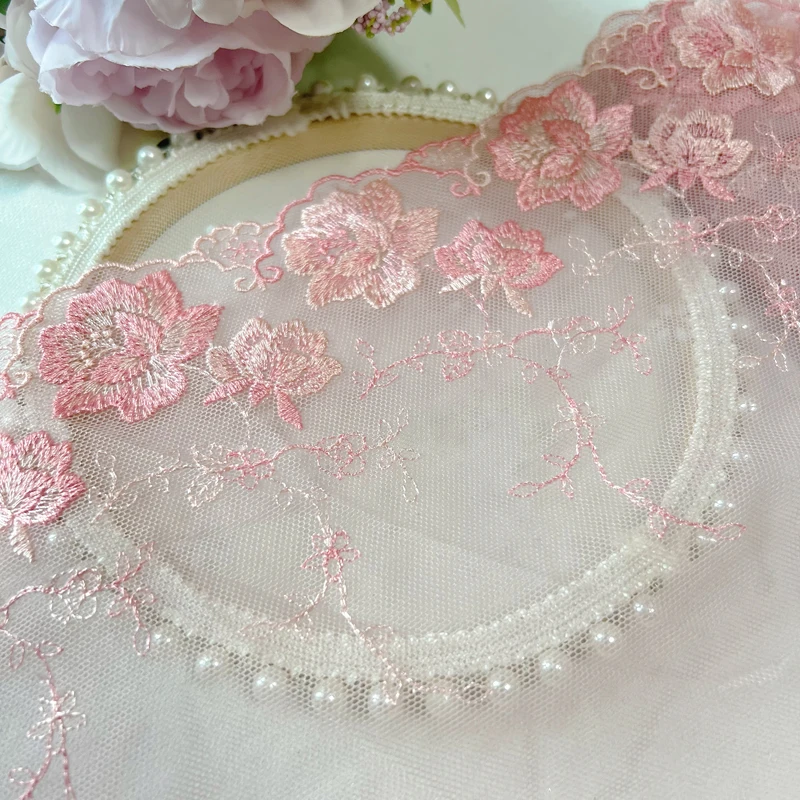 6Yards-25CM-Embroidery-Pink-Mesh-Lace-Trim-Doll-Clothing-Material ...