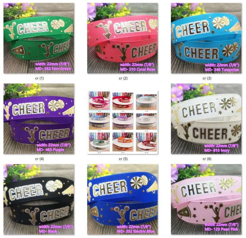 17 Skus to Select 7/8'' 22mm Gold CHEER Hot Stamped Grosgrain Ribbon ...