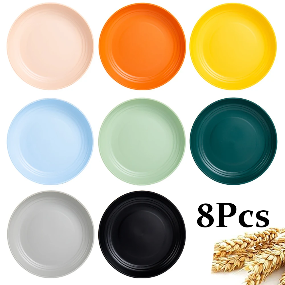 8Pcs Eco-Friendly Wheat Straw Plate Dish Dinnerware 23cm Western Fruits ...