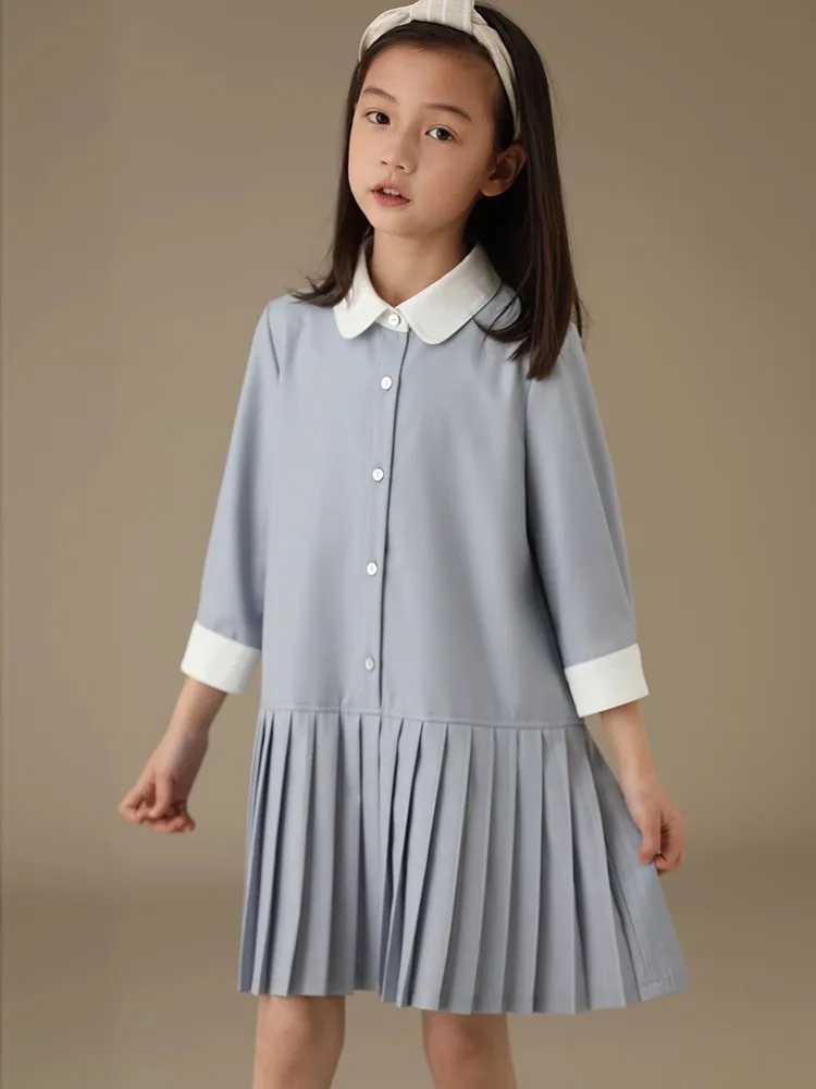 Autumn-Girls-Dress-Spring-Kids-Princess-Lapel-Single-breasted-Three ...