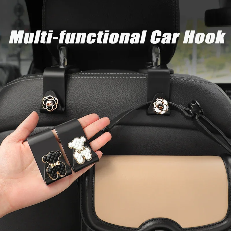 1-2PCS-Car-Multifunctional-Hooks-Diamond-Camellia-Cute-Bear-Decorative ...