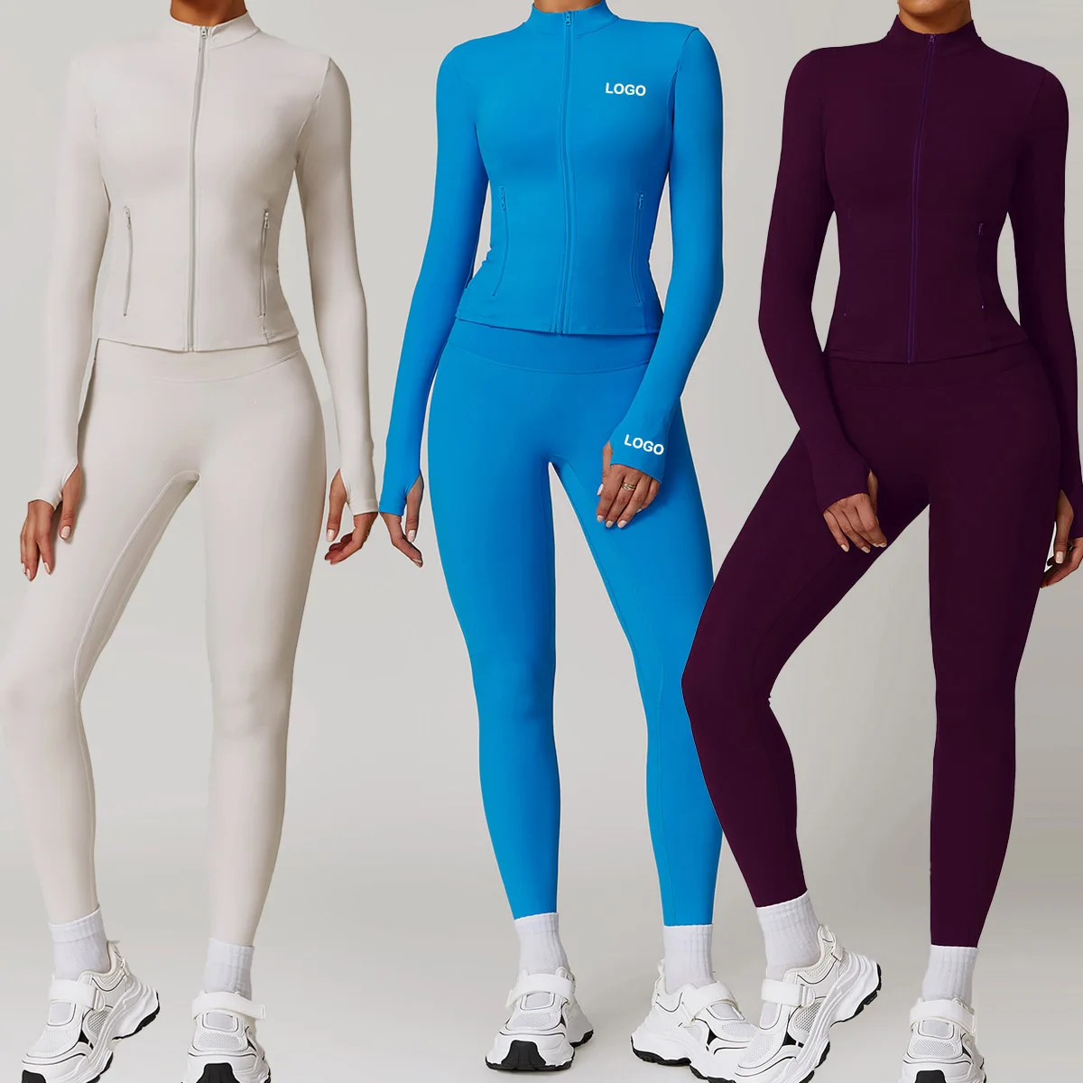 Combinaison de yoga à manches longues à séchage rapide avec logo ...
