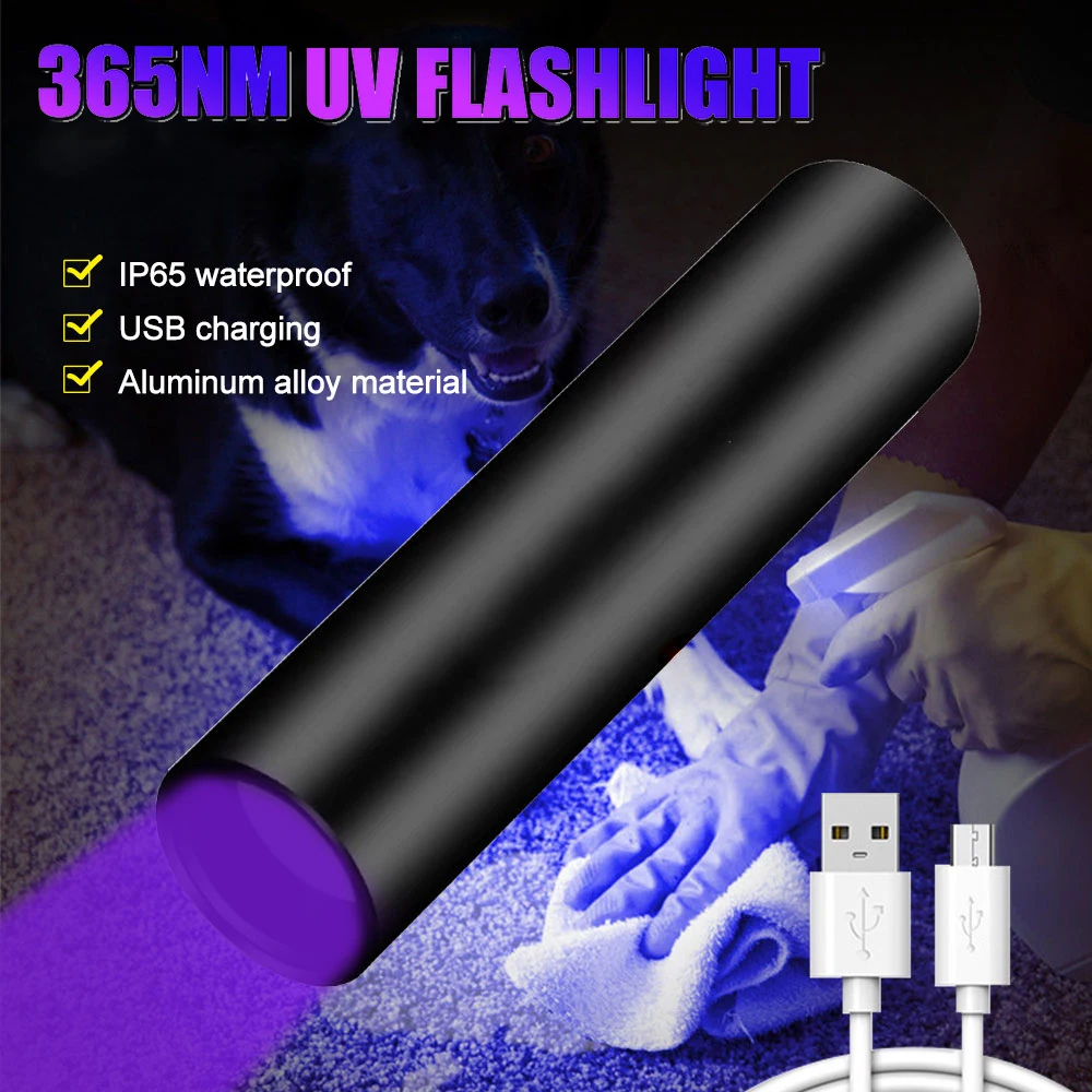 Mini-365nm-395nm-UV-Flashlight-USB-Rechargeable-Blacklight-Scorpion ...
