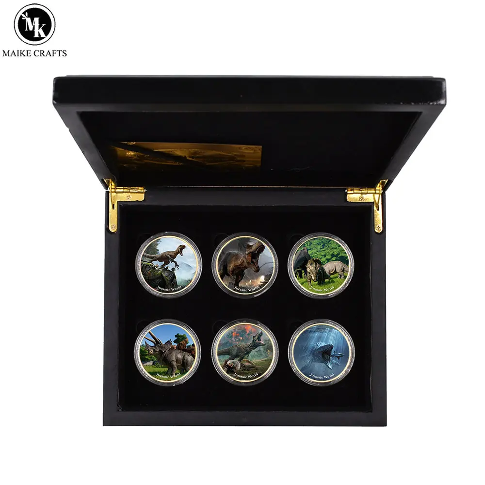 6pcs-box-Jurassic-Dinosaur-Commemorative-Coin-Wooden-Box-Set-Children-s ...