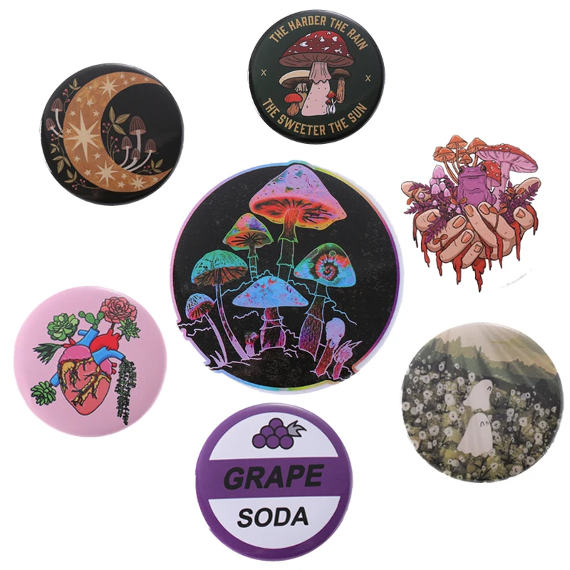 Mushroom-Tinplate-Soft-Button-Pin-Colorful-Creative-Plant-Brooch-Collar ...