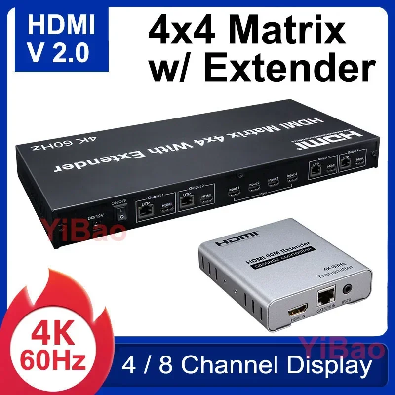 4K-60Hz-4X4-Matrix-HDMI-2-0-4x4-HDMI-Matrix-with-Extender-Via-Cat5e ...