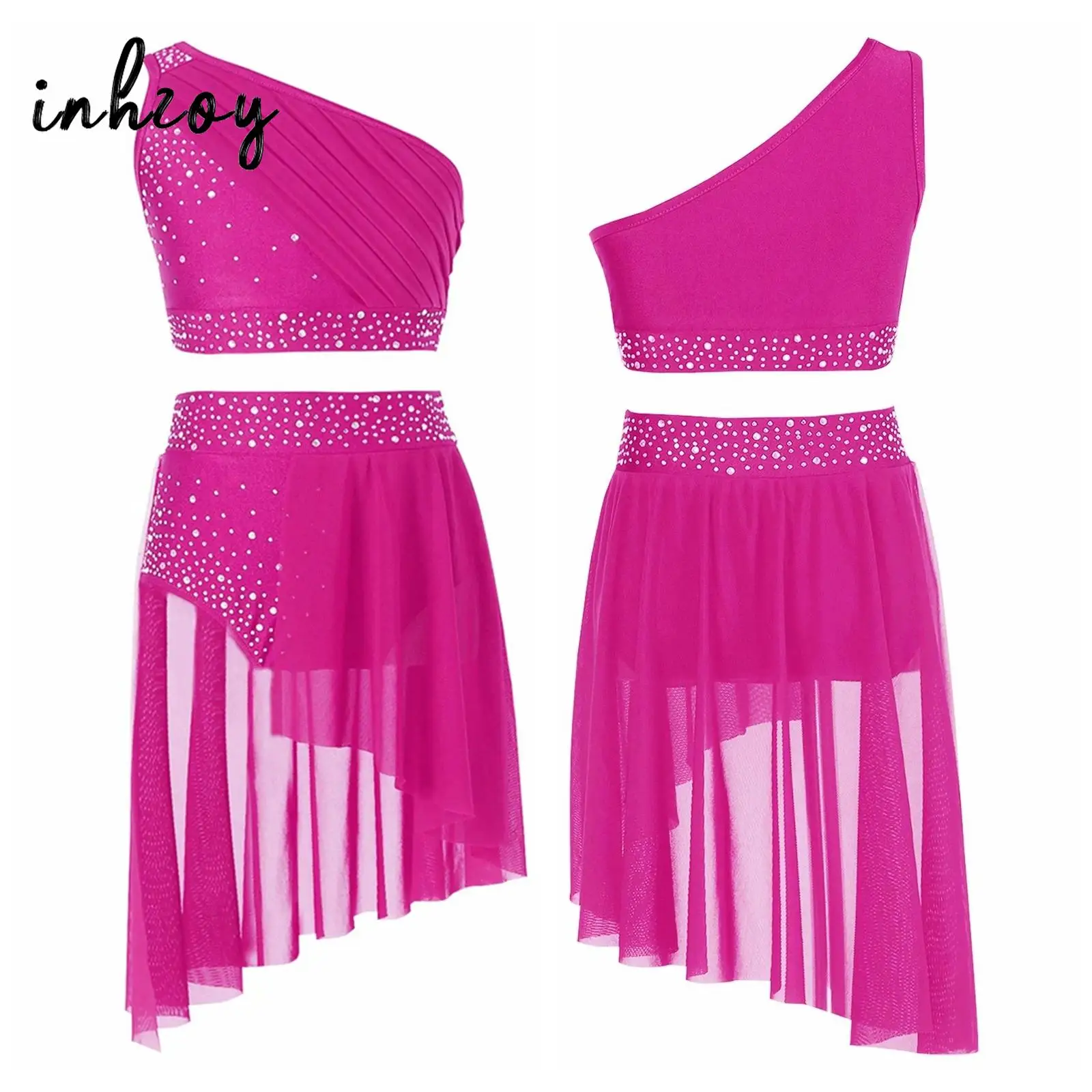 2Pcs Girls Lyrical Modern Dance Outfit Jazz Ballet Gymnastic Dancewear ...