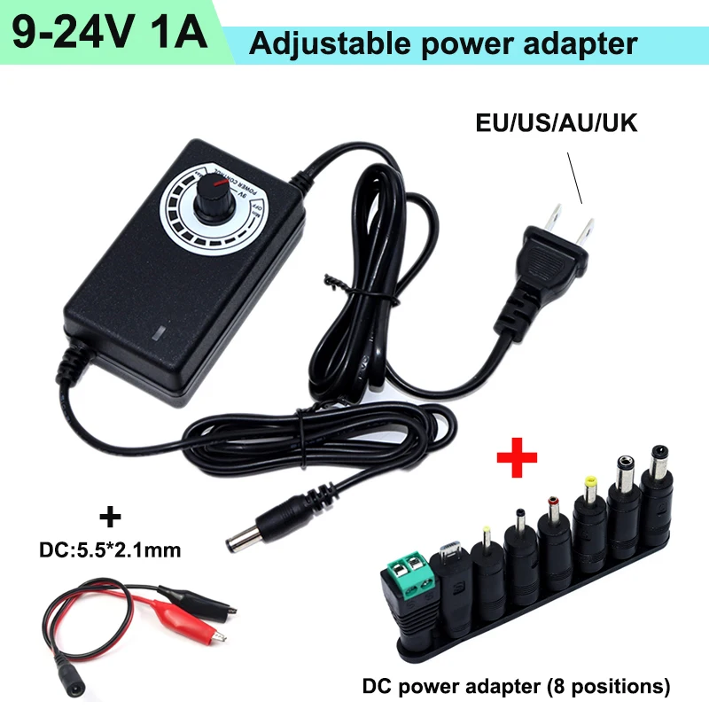 9-24V 1A Adjustable AC To DC Power Supply 9V 12V 15V 18V 24V 1A Power ...