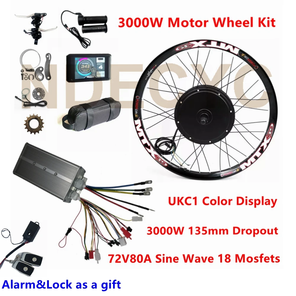 135mm Dropout 90km/h Max Speed Electric Bike Motor Wheel kit 48V 72V ...