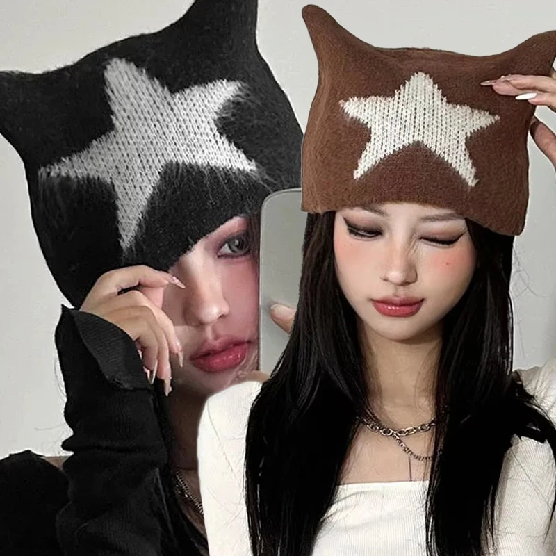 Y2K-Knitted-Warm-Star-Ski-Cap-Winter-Coral-Fleece-Knitted-Toddler ...