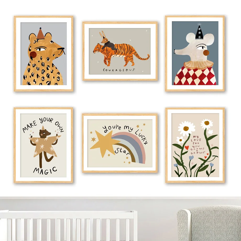 Leopard-Rabbit-Bear-Tiger-Mouse-Rainbow-Funny-Wall-Art-Canvas-Painting ...