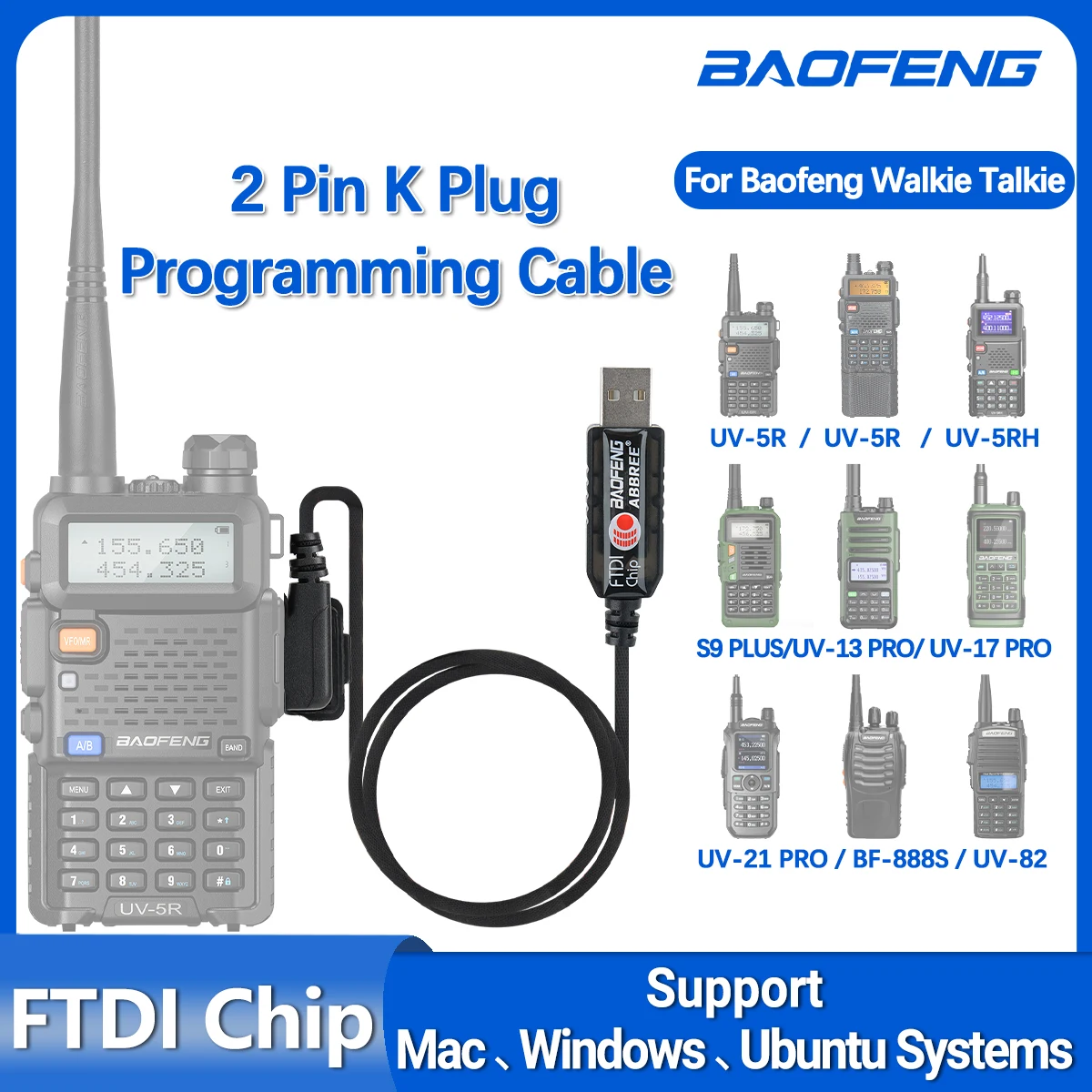 Baofeng-FTDI-USB-Programming-Cable-With-Driver-CD-2-Pin-K-Plug-For-UV ...