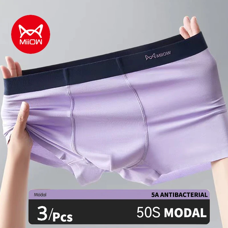 MiiOW-3pcs-50S-Modal-Silky-Men-s-Boxer-Underwear-for-Men-5A-Antibacterial-Underpants-Male ...