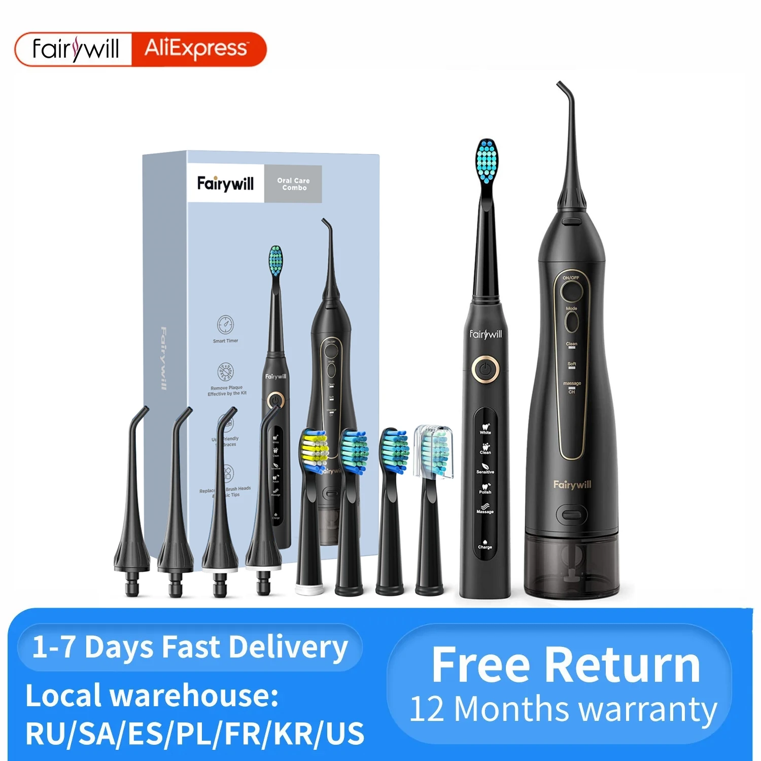 Fairywill-Electric-Sonic-Toothbrush-Water-Flosser-USB-Charge-Waterproof ...