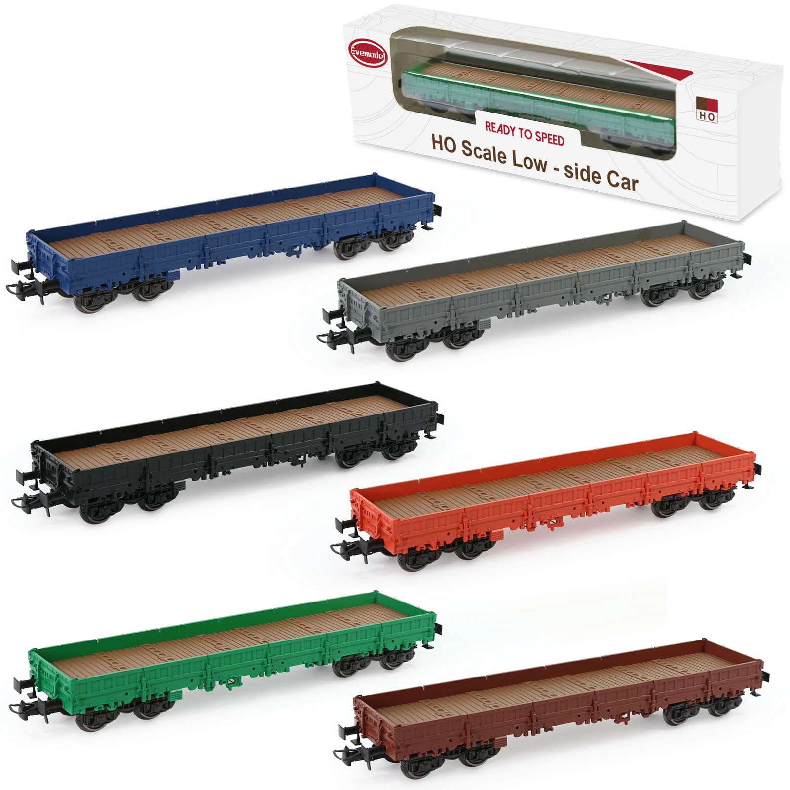 1 Unit Evemodel Trains Painted Unlettered HO Scale 40' Low side Car ...