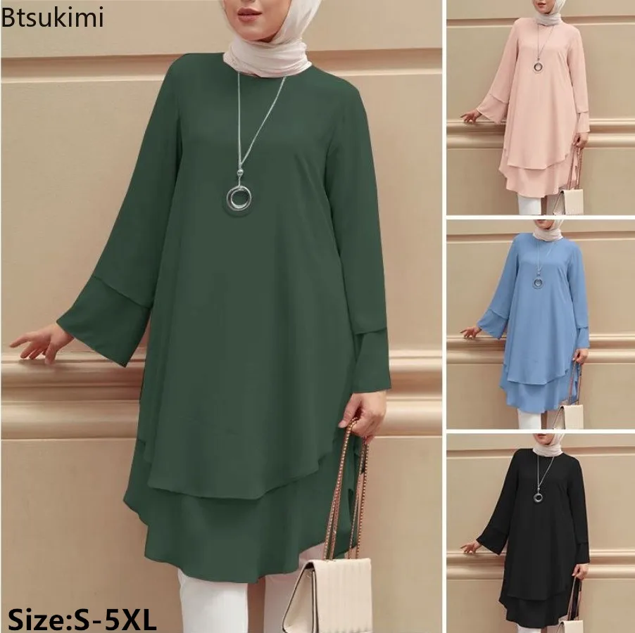 New-Women-Muslim-Blouse-Fashion-Two-layer-Design-Elegant-Female-Holiday ...