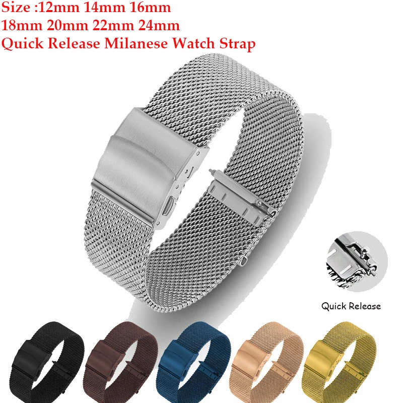 12mm 14mm 16mm 18mm 20mm 22mm 24mm Stainless Steel Watch Strap Metal ...