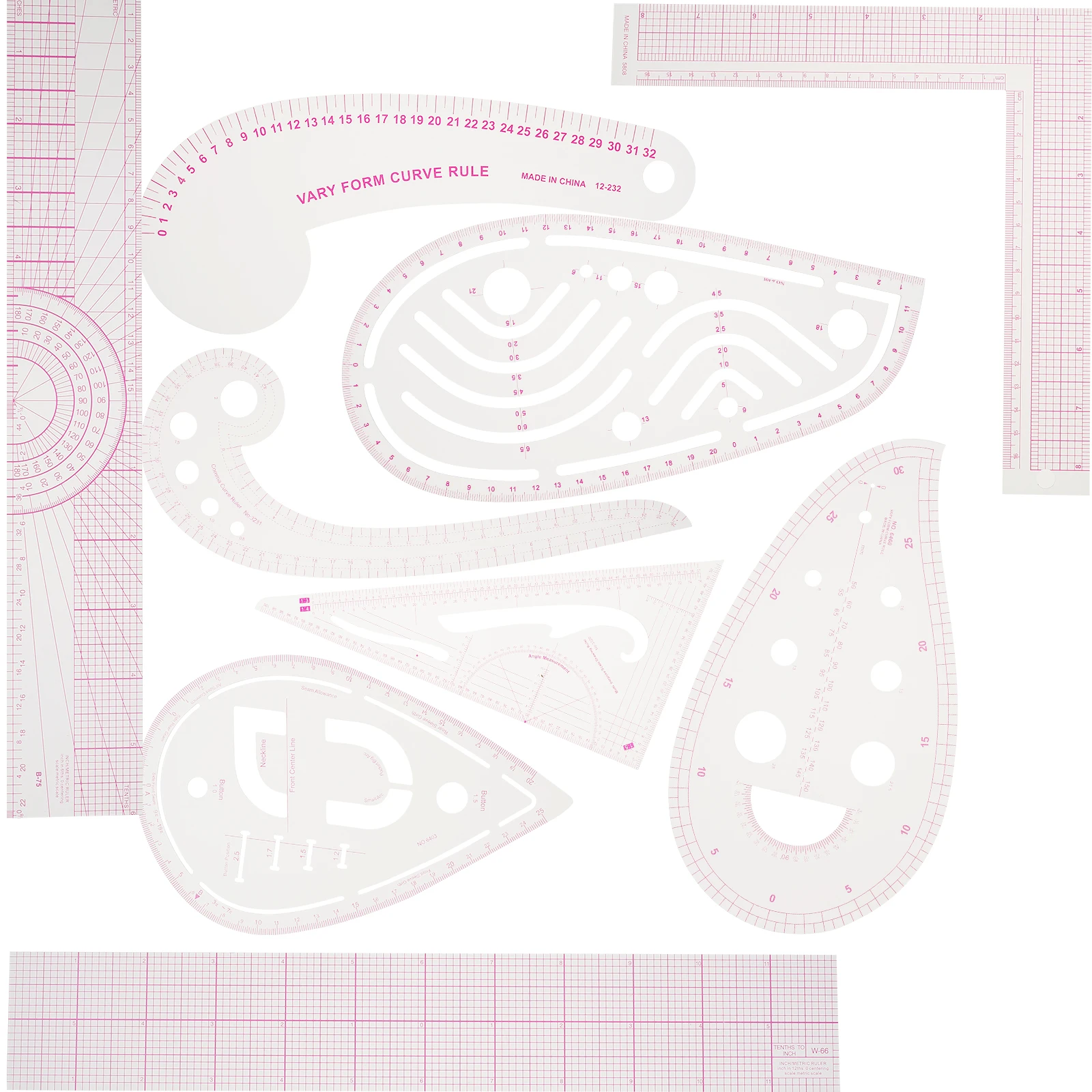 Sewing-Ruler-Set-Inch-and-Metric-Clear-Curve-Straight-Shape-Marking ...