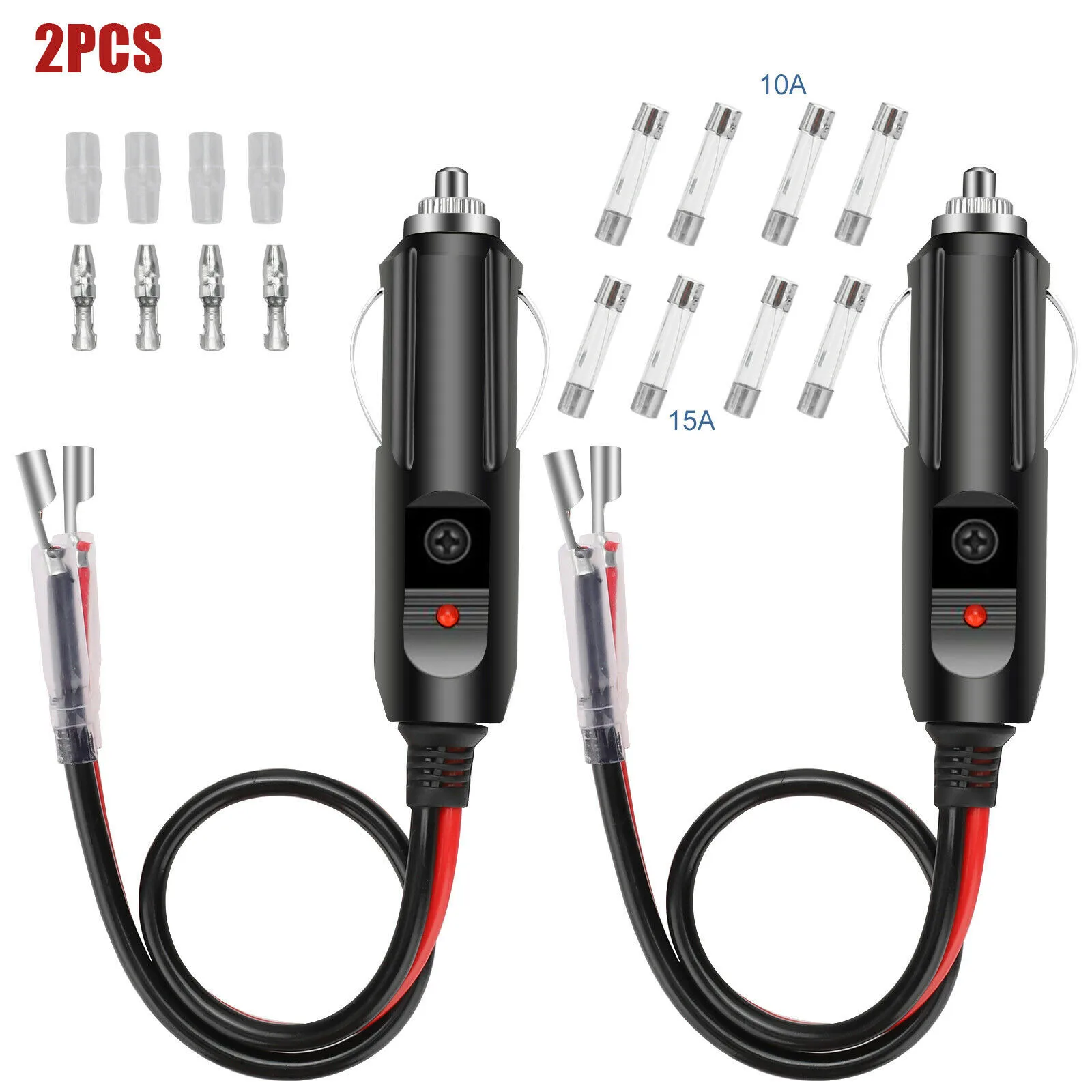 2pack 12v 15a Fused Car Cigarette Lighter Adapter Anti-slip Flat Spring ...