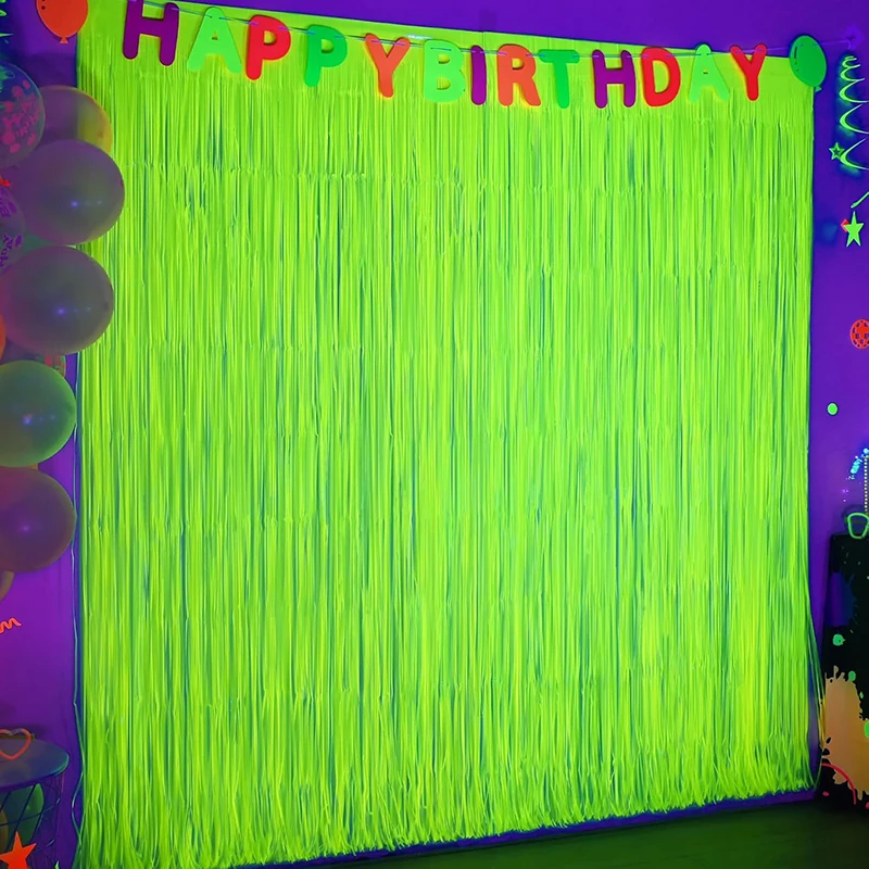 Neon Party Decoration Colorful Foil Fringe Curtain Backdrop Photo Booth ...
