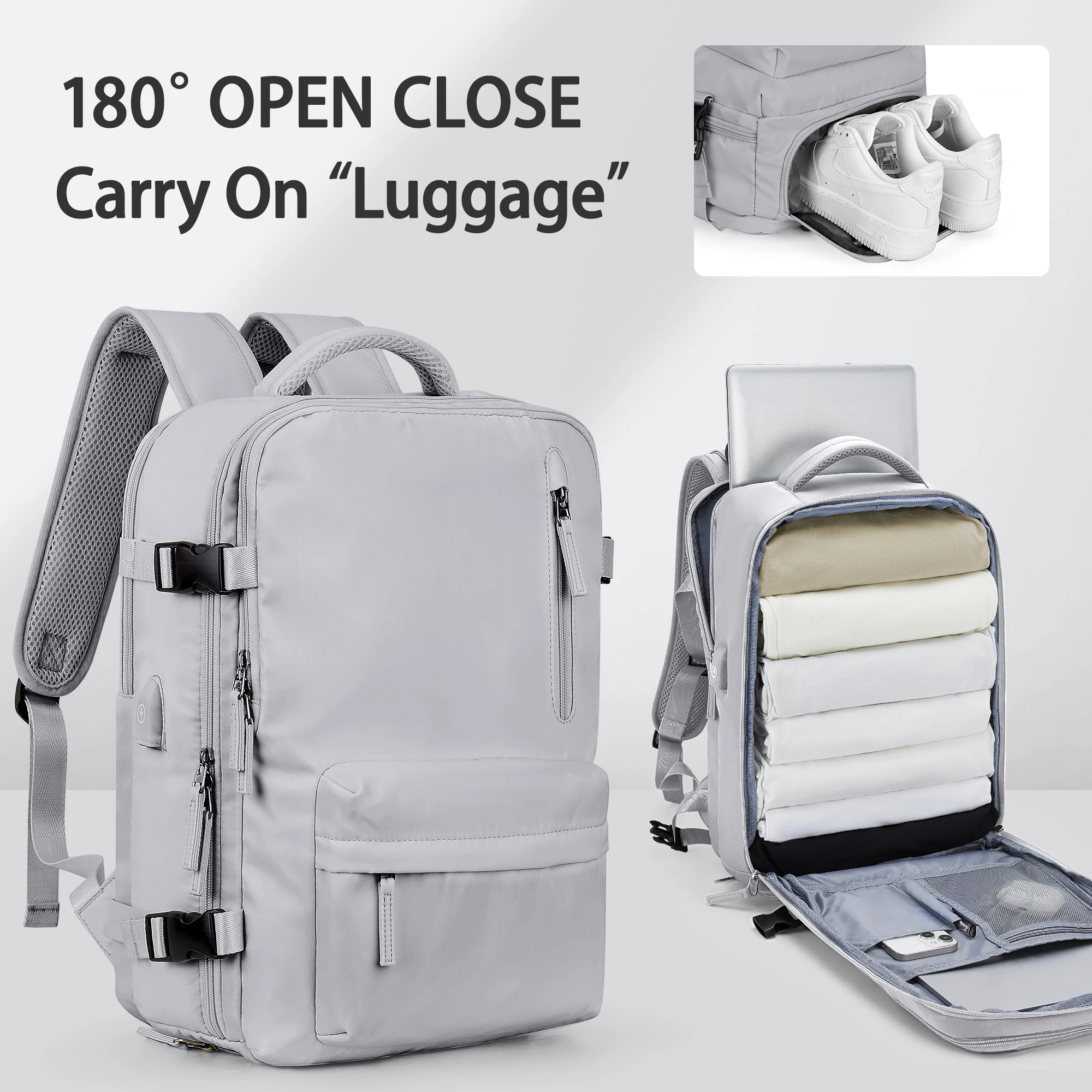 Nylon-Backpack-Business-Travel-Backpack-with-USB-Port-for-Women-Men ...