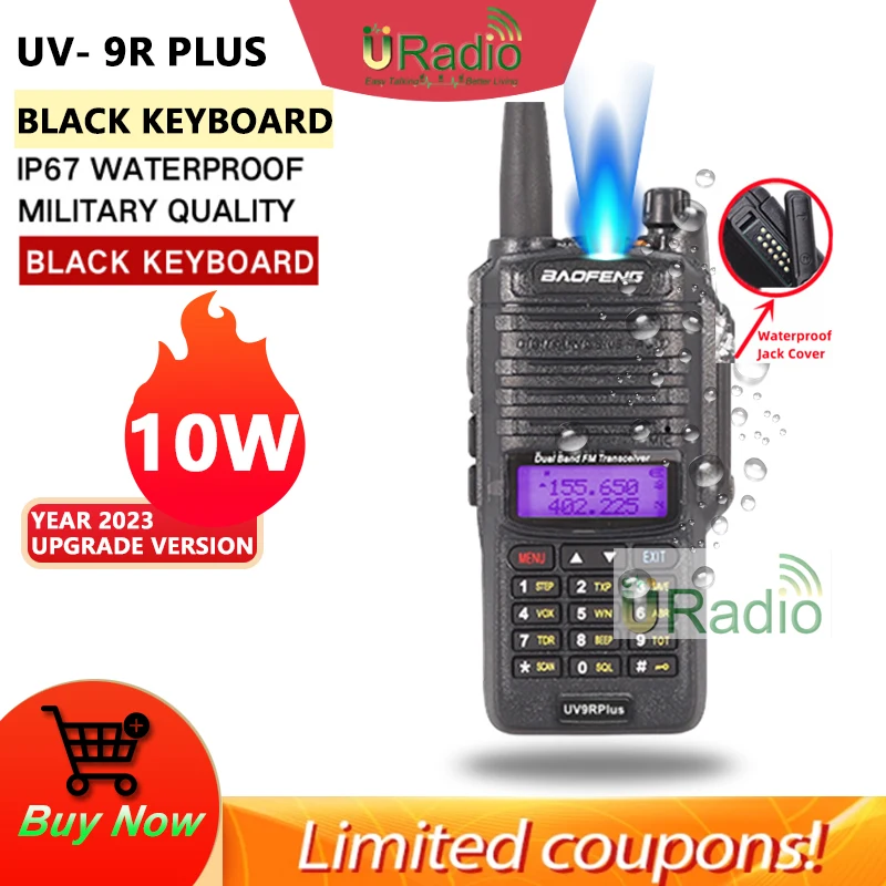 Baofeng Walkie Talkie UV-9R Plus 10W IP67 Waterproof Two Way Radio DualBand 136-174/400-520MHz ...