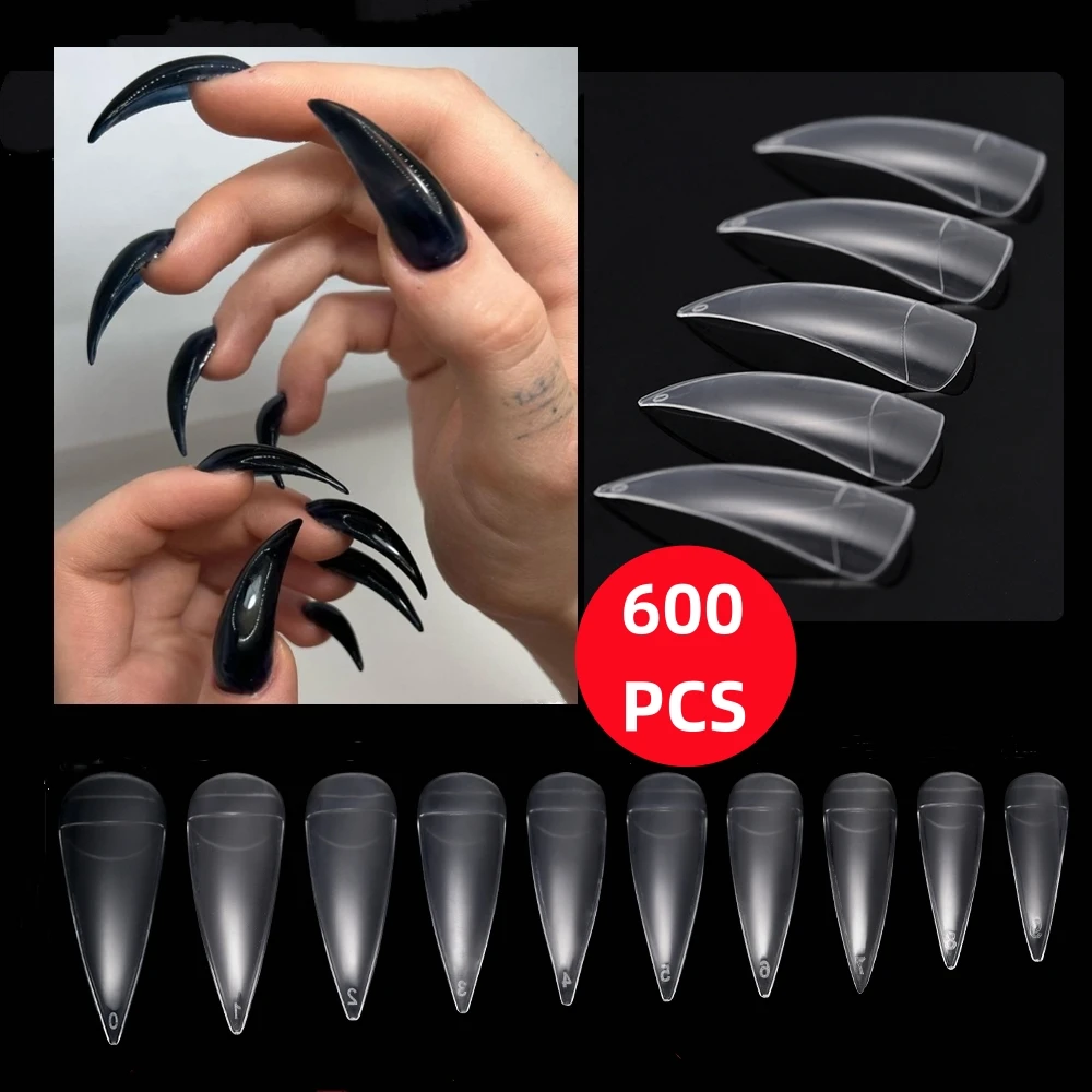 600Pcs-Extra-Long-Hawk-Curved-Nail-Tips-Half-Cover-Eagle-Claw-Curve ...