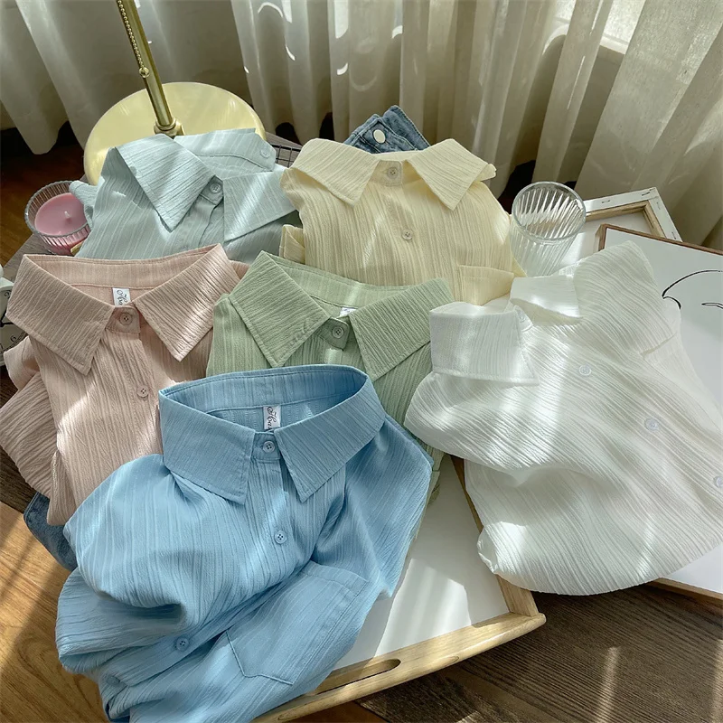 Wrinkle-Striped-Long-sleeve-Shirt-Women-Spring-Summer-Retro-Single ...