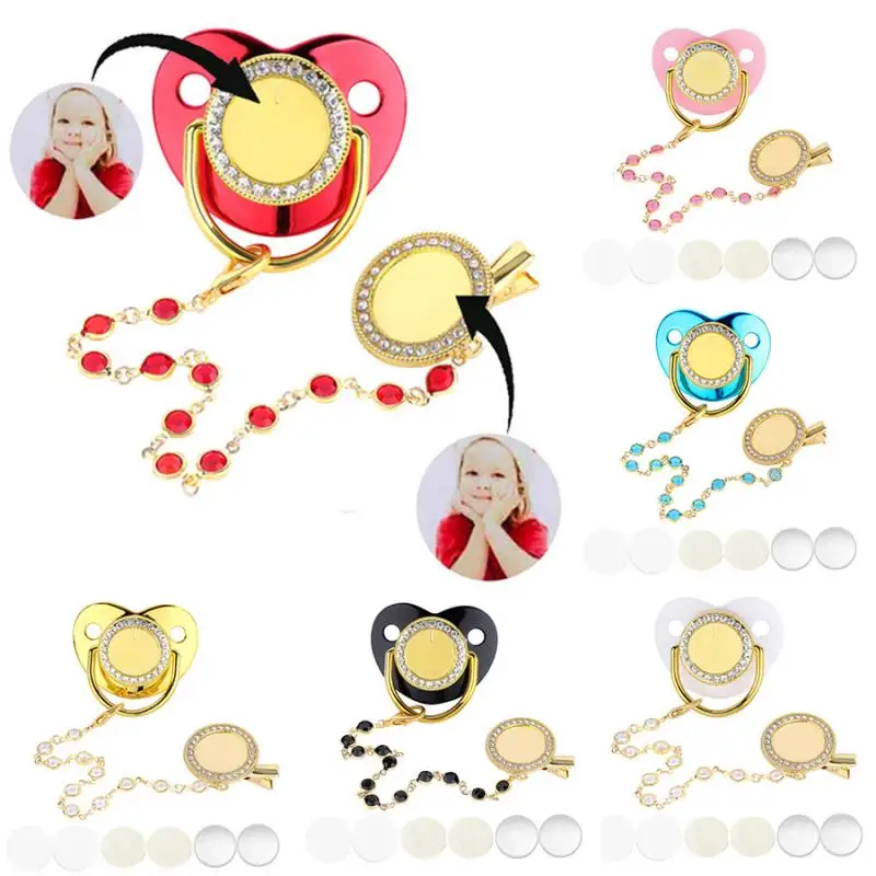 Blank-Personalized-Baby-Pacifier-with-Crystal-Chain-Clip-Cover-Set ...