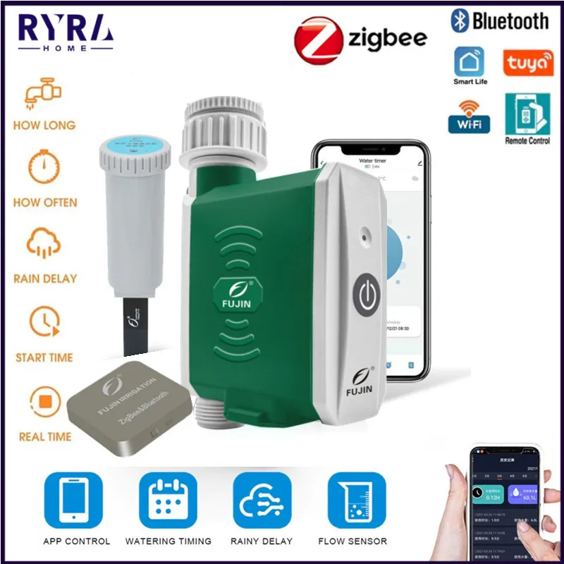Tuya zigbee gotejamento rega temporizador built in gravador de fluxo de ...