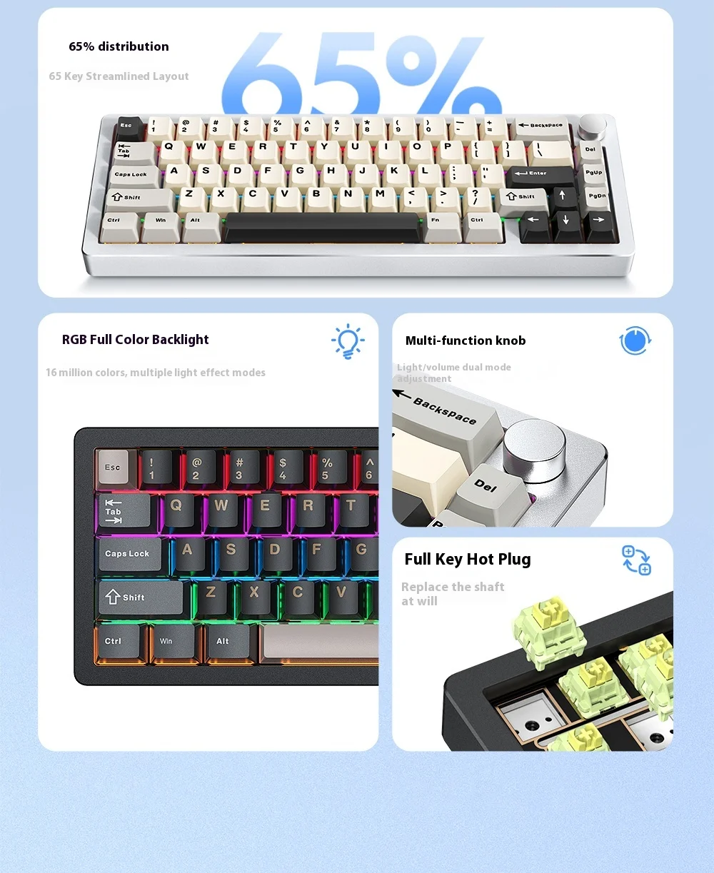 DARK ALIEN R65 Three Mode Hot-Swap Mechanical Keyboard | Unendingtech