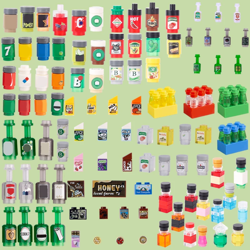 MOC City Street Figures Drink Bottle Building Block Supermarket Milk ...