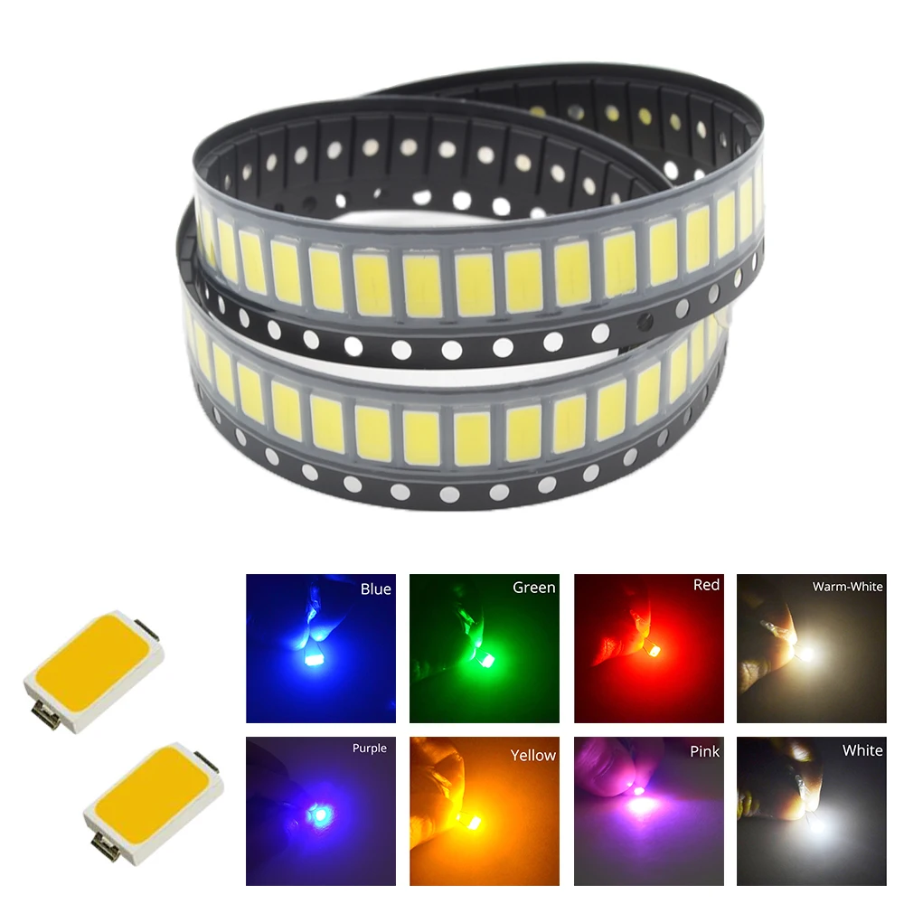 100Pcs-3-0-3-4V-5730-Bright-Chips-SMD-LED-Red-Yellow-White-Blue-RGB ...