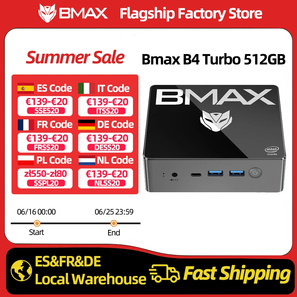 BMAX B4 Turbo Mini PC Windows 11 PC Intel N150 16GB 512GB SSD 2 * HDMI ...