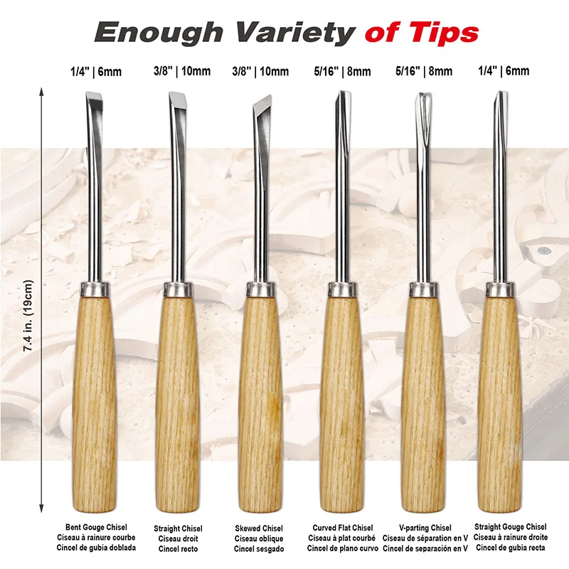 8Pcs and 6Pcs Woodpecker Dry Hand Wood Carving Tools, Professional Woodworking Graver Chisel Kit ...