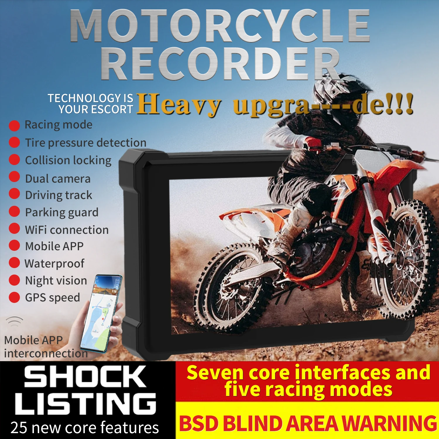 New-5inch-Motorcycle-Dash-Cam-Waterproof-Motorcycle-Driving-Recorder ...