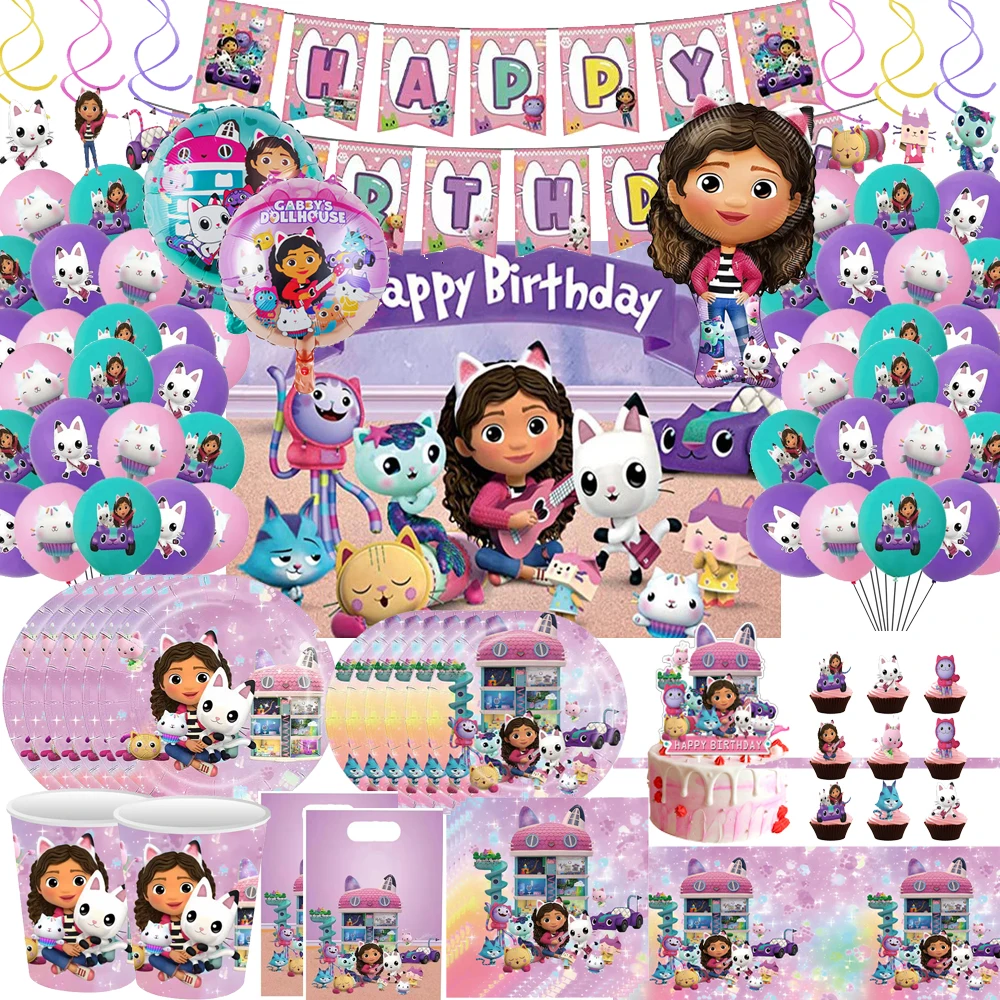 Pink-Gabby-Dollhouse-Cats-Birthday-Party-Decorations-Disposable ...