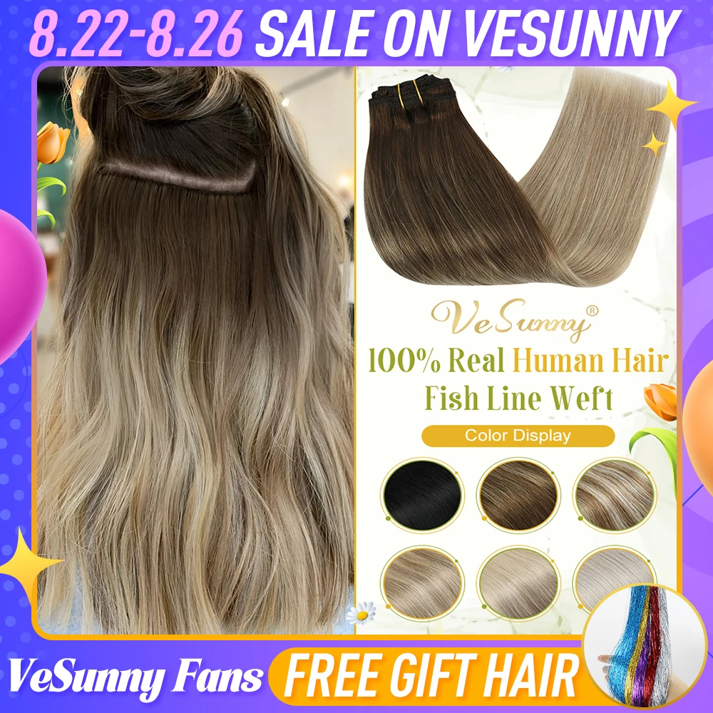 Vesunny Fish Line Hair Extension Real Human Hair One Piece Invisible ...
