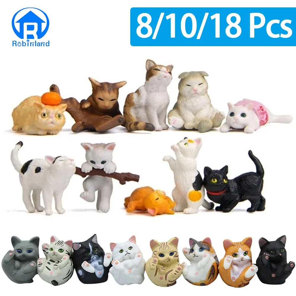 8-10-18PCs-Cute-Cat-Miniature-Ornaments-Kitten-Figurines-Model-Gifts ...