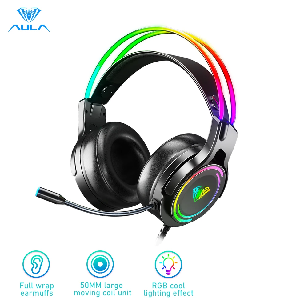AULA-S506-Gaming-Headset-RGB-Head-Beam-Cool-Lighting-Effect-Microphone-HD-Calling-Lightweight ...