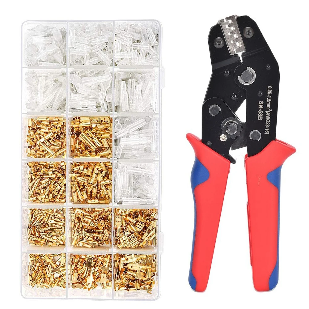 Wire-Terminal-Crimping-Tools-Kit-Ratcheting-Crimp-Plier-500-Female-Male ...