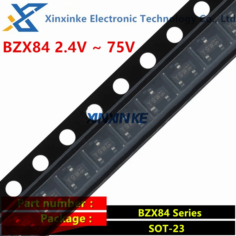 100PCS BZX84 Series 2.4V ~ 75V BZX84-C5V1 BZX84-C6V8 BZX84-C16 BZX84 ...