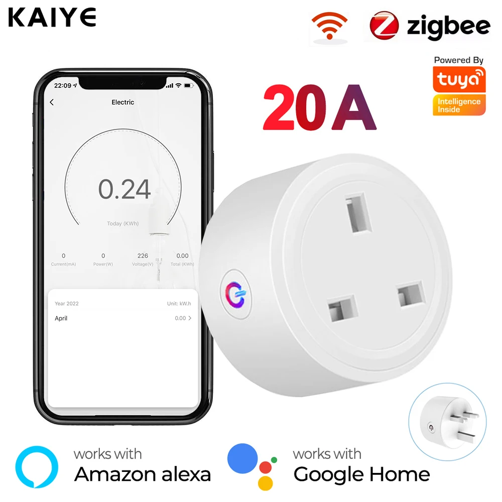 Tuya 20a Zigbee Smart Plug Uk Socket Power Strip Mini Home Wireless ...