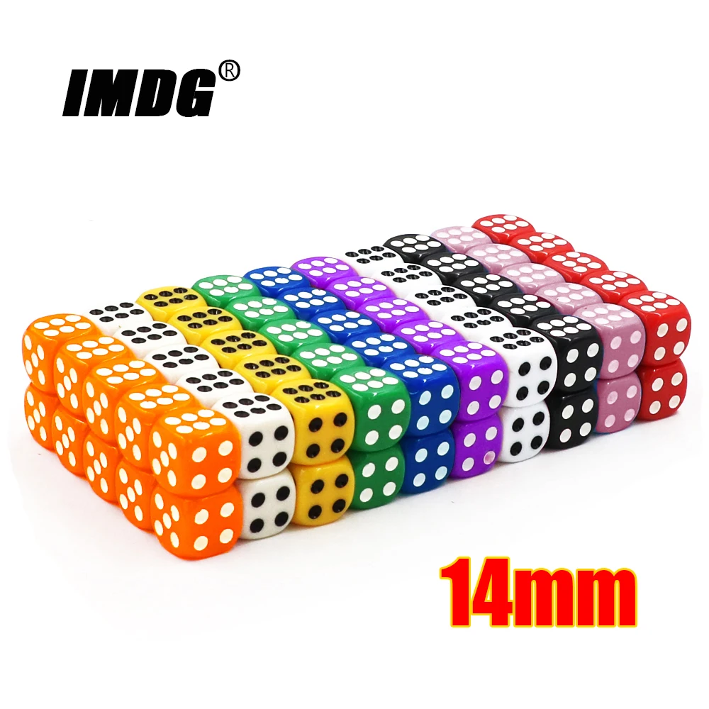 100pcs/Pack 14mm Acrylic Game Dice Accessories #14 Round Corner Cubes ...