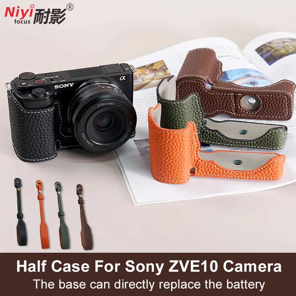 Camera-Half-Case-for-Sony-ZVE10-Man-made-Leather-Bottom-Opening-Camera ...