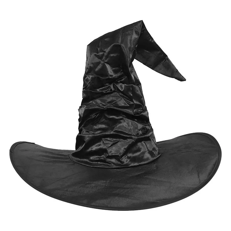 Sombrero-de-bruja-de-Halloween-gorras-de-mago-fruncidas-negras ...