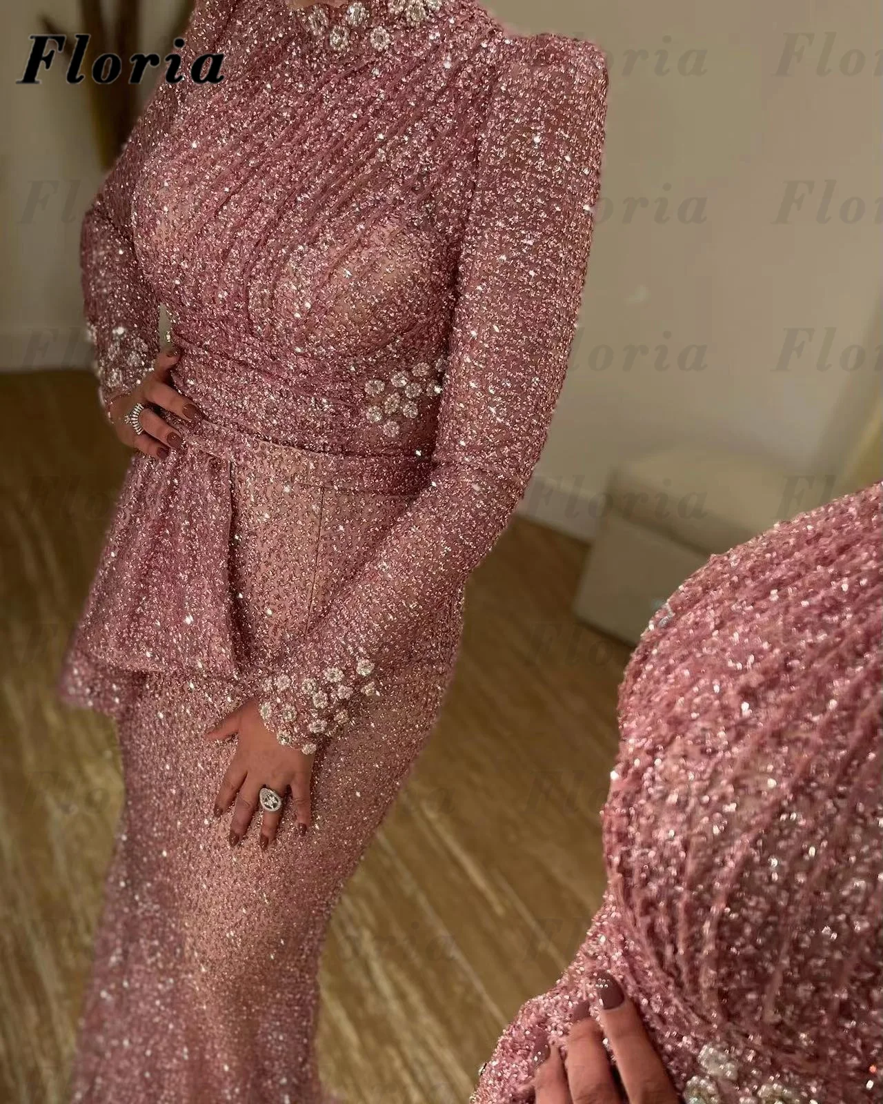 Floria Turkish Long Sleeves Evening Dresses Formal Customize Mermaid ...